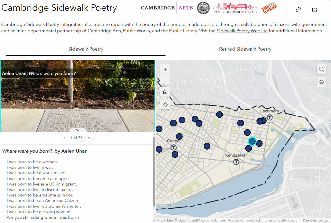 Screenshot of Sidewalk Poetry Interactive Map showing an example image ...