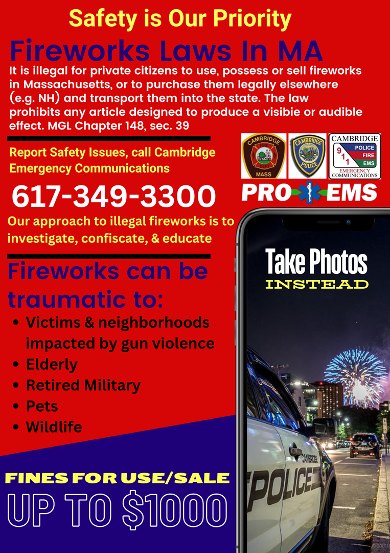 City of Cambridge Issues Warning About Fireworks Use, Possession and Sales