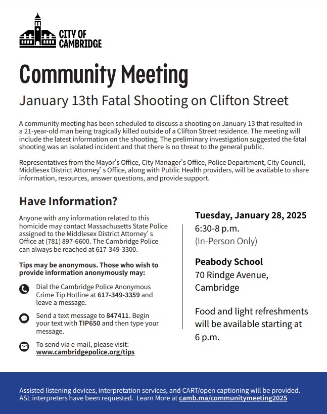 Community Meeting on the January 13th Fatal Shooting on Clifton Street